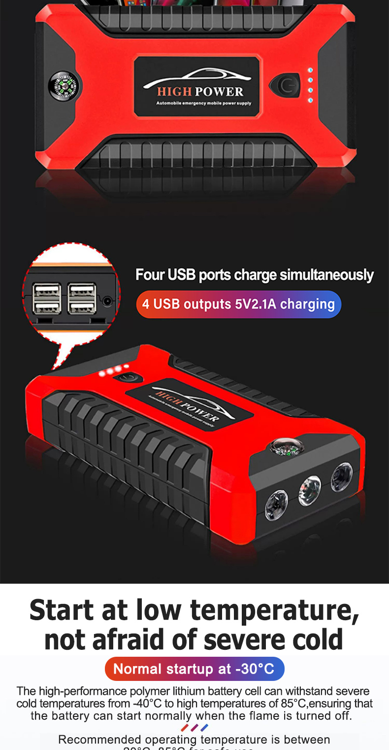 Car Jump Starter 12V Rechargeable Multi-function Emergency Powerbank ...