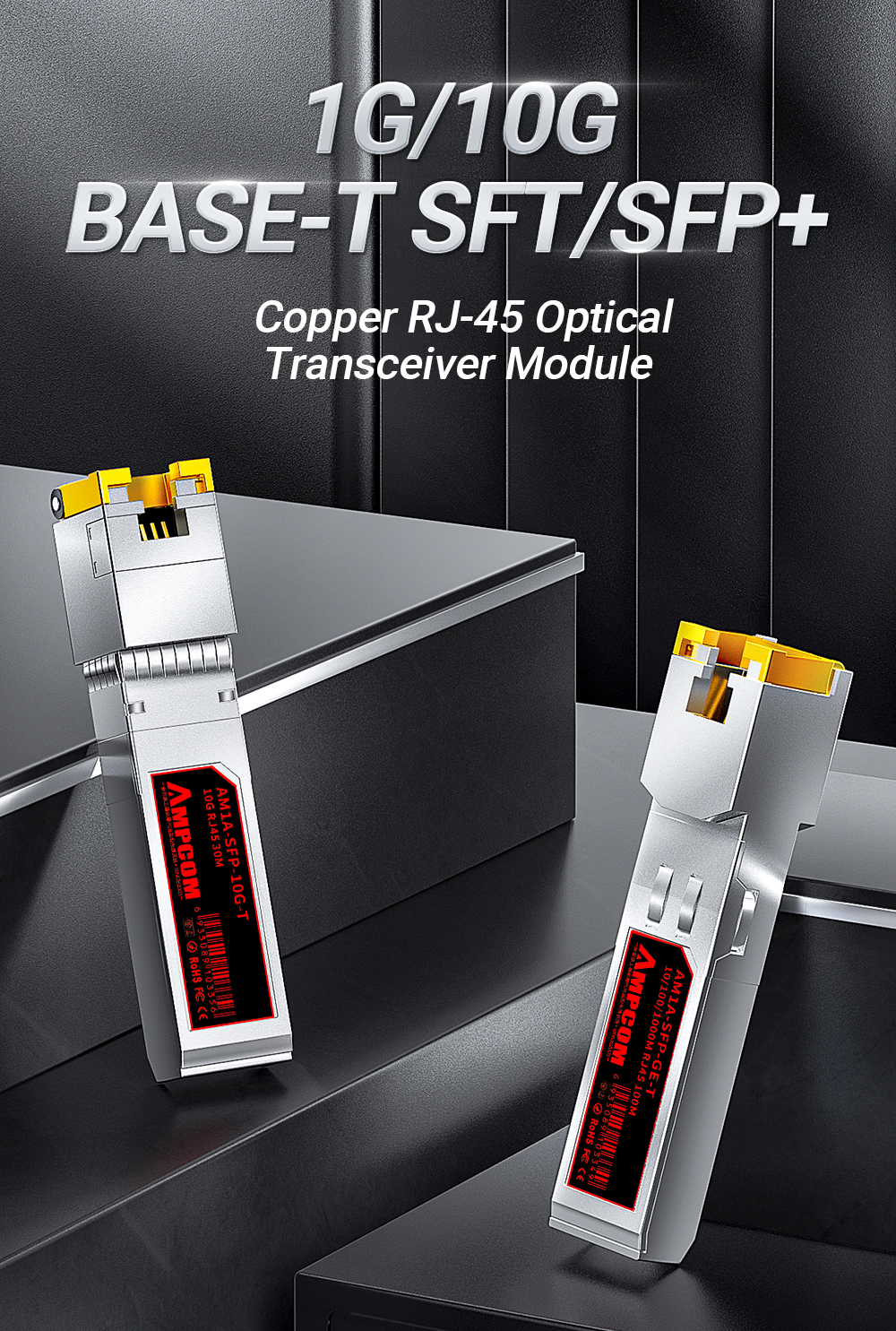 AMPCOM 1.25G and 10G RJ45 Ethernet Copper SFP Transceivers, RJ45 to ...