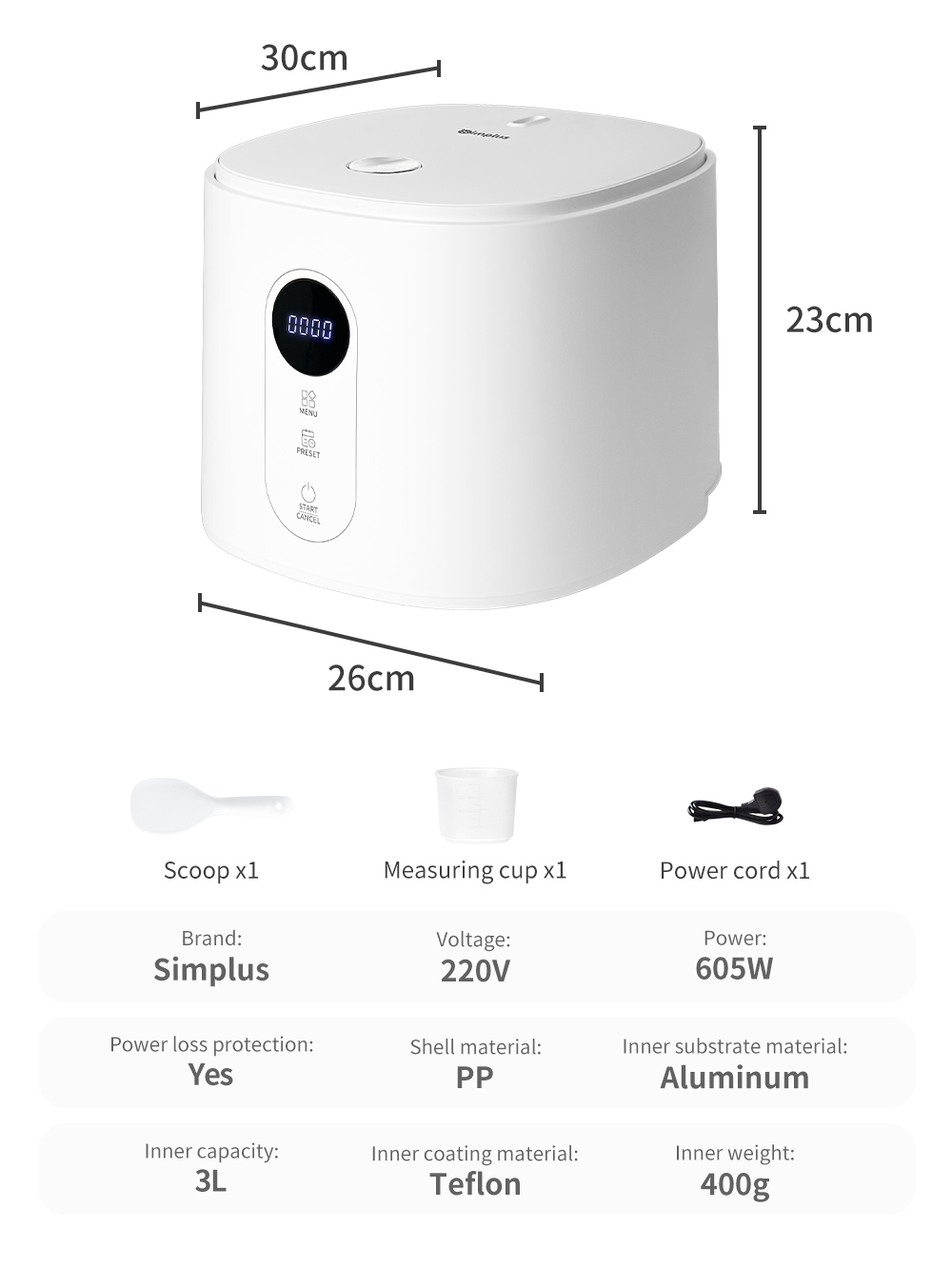Simplus Smart Rice Cooker 3L Desugar Household Multifunctional LCD ...