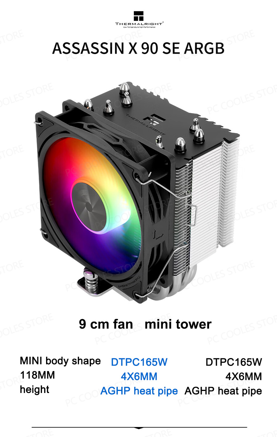 Thermalright AX90 SE ARGB 4 heat pipe CPU Cooler AGHP 92mm PWM Quiet ...