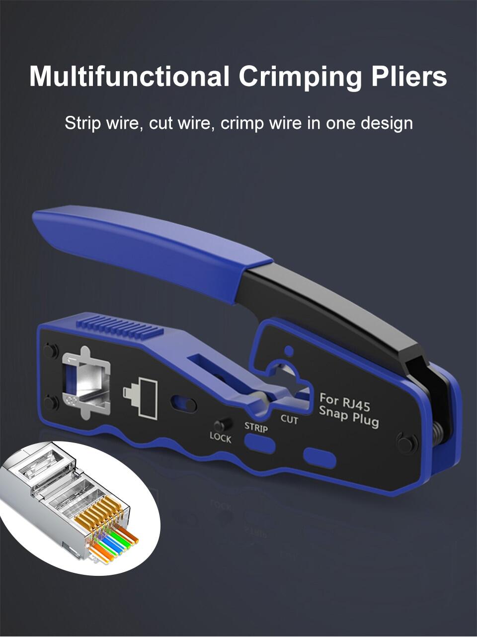 JT-COM RJ45 Crimper Pass Through Crimping Tool for Cat7 Connector with ...