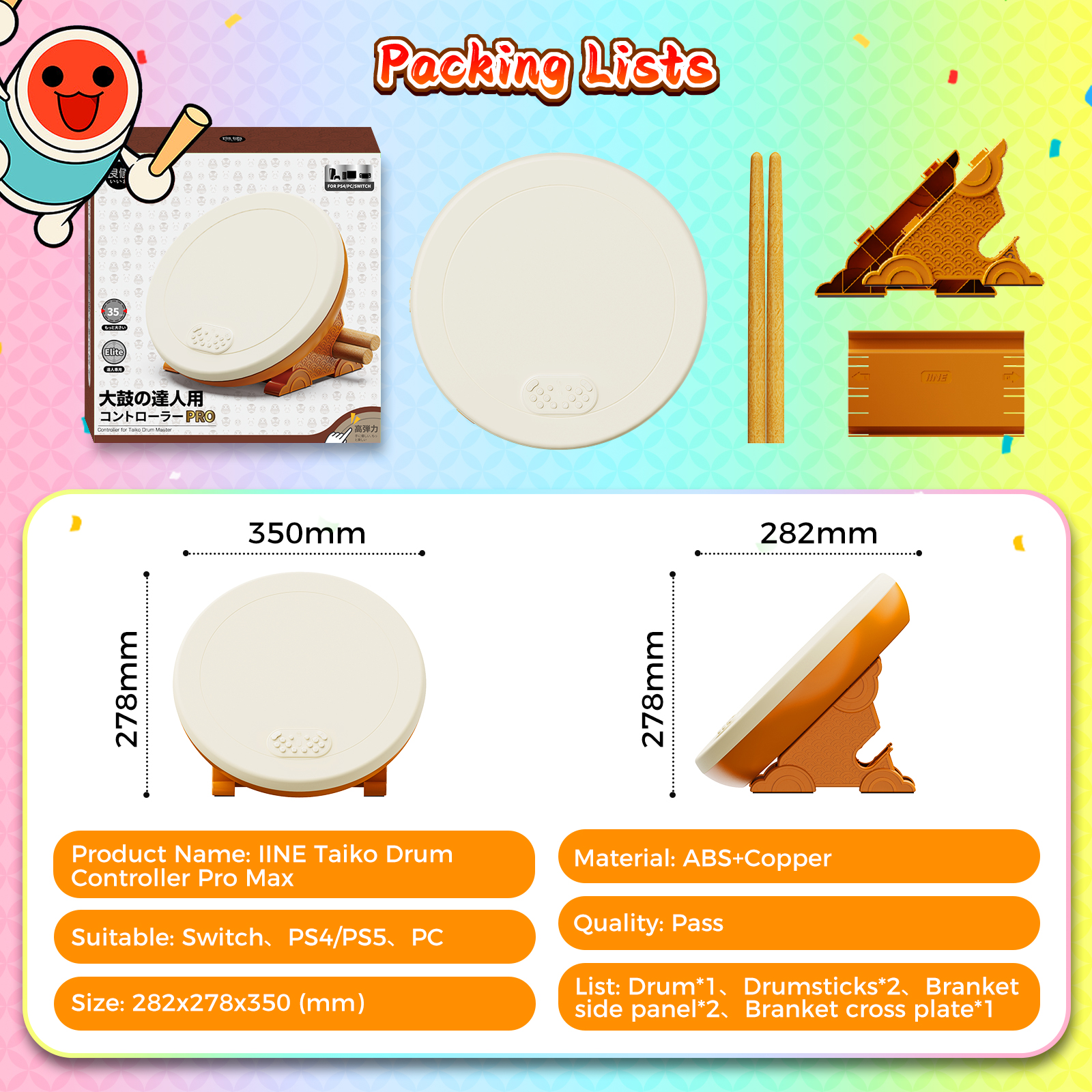 IINE Taiko Drum Controller Pro max Compatible With Nintendo Switch/PS4 ...