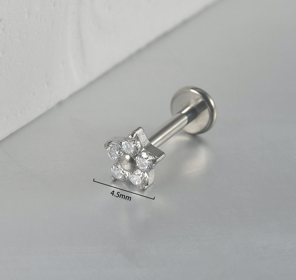 G23 Titanium Internal Thread Labret Studs 16G Tiny Flower CZ Ear Tragus ...