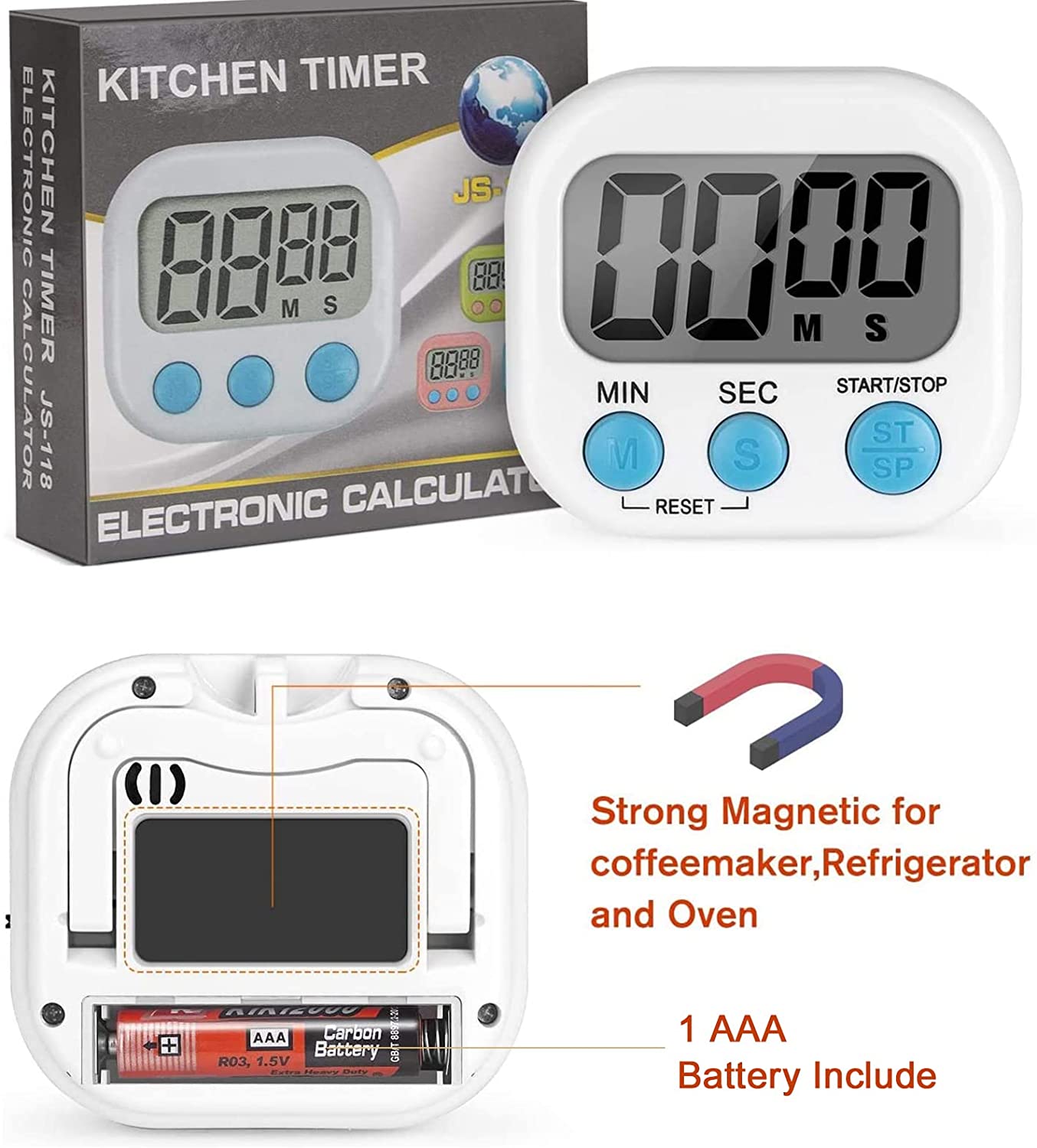 Kitchen Cooking Timer Digital LCD Study Timer Stopwatch Countdown With ...
