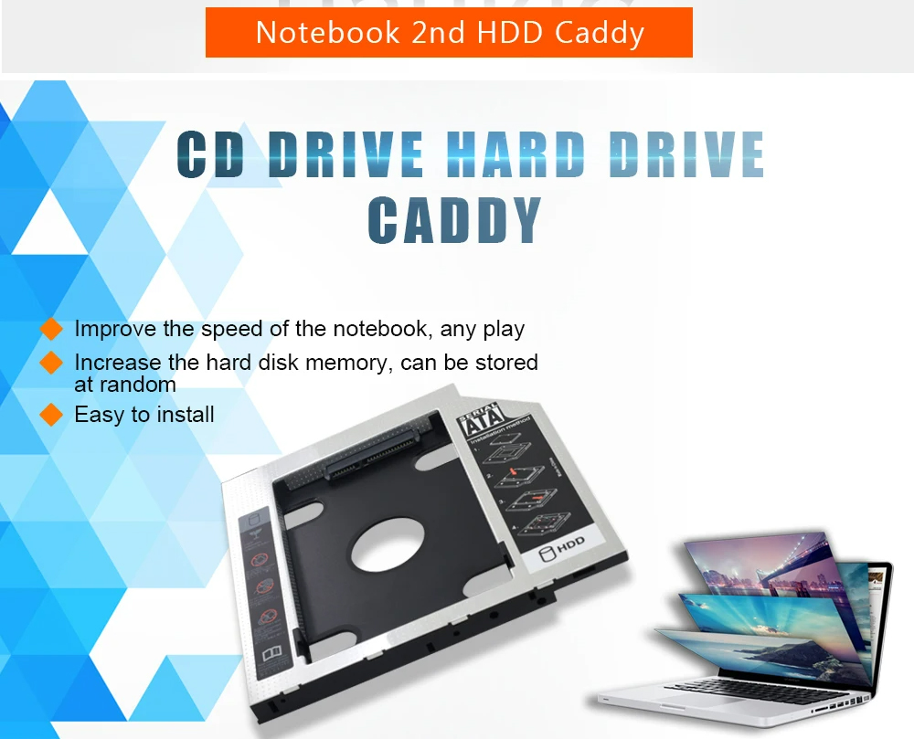 SATA to SATA 2nd HDD Second Hdd Caddy 9.5mm ATA 3.0 2.5'' SSD DVD CD ...