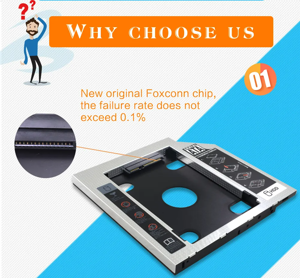 SATA to SATA 2nd HDD Second Hdd Caddy 9.5mm ATA 3.0 2.5'' SSD DVD CD ...