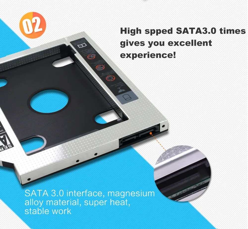 SATA to SATA 2nd HDD Second Hdd Caddy 9.5mm ATA 3.0 2.5'' SSD DVD CD ...