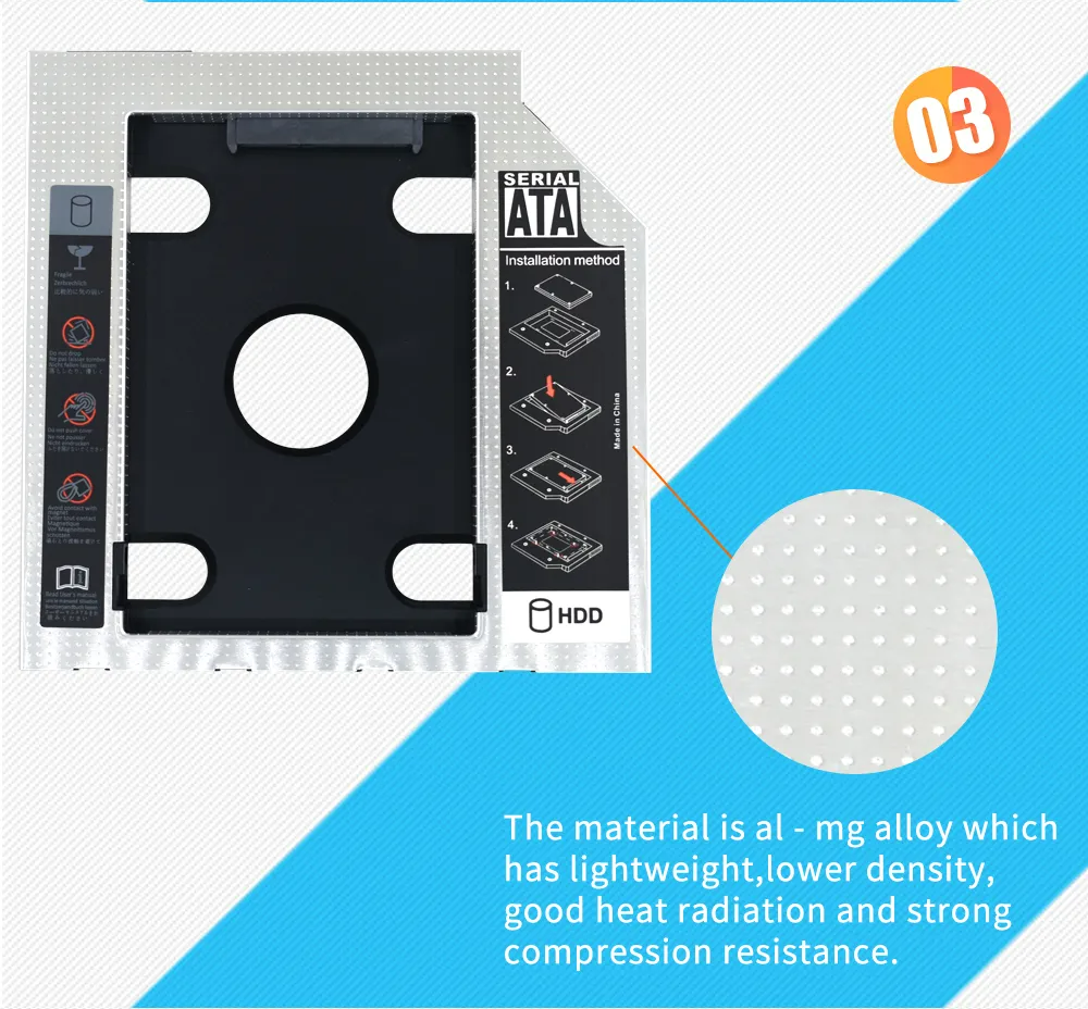 SATA to SATA 2nd HDD Second Hdd Caddy 9.5mm ATA 3.0 2.5'' SSD DVD CD ...