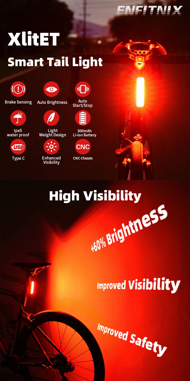 Enfitnix XlitET Bicycle Taillights Auto Start/Stop Bike Rear Smart ...