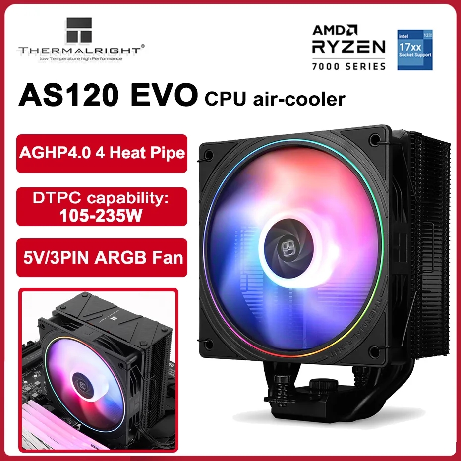 Thermalright AS120 EVO CPU Cooler AGHP4.0 4 Heatpipe 120mm PWM ARGB ...