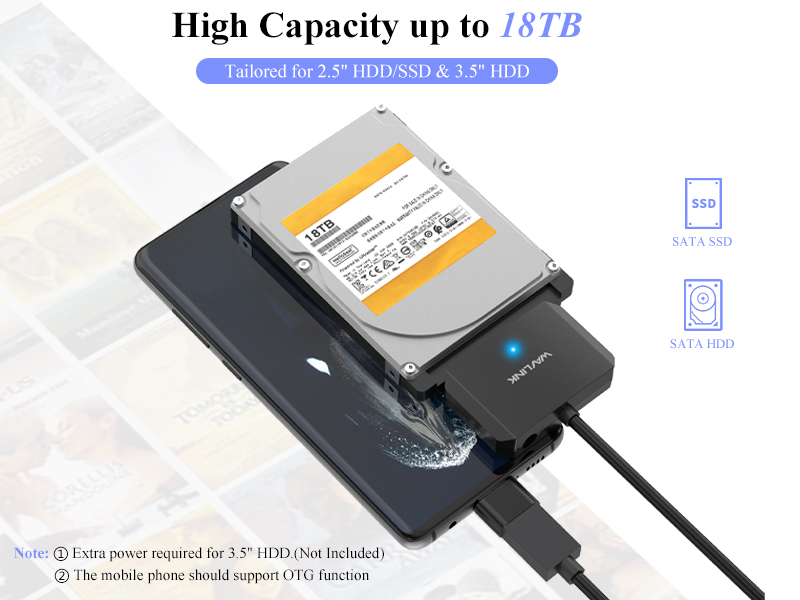 WAVLINK USB A to SATA III Hard Drive Adapter Cable 5Gbps Converter ...
