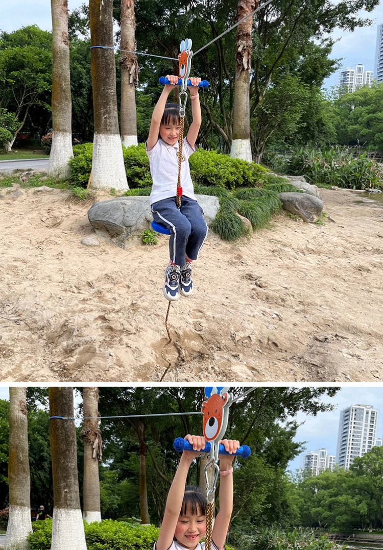 Kids Zip Line Kit With Swing Seat Children Hand-Held Ziplines Set ...