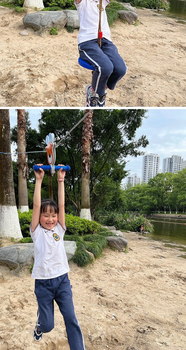 Kids Zip Line Kit With Swing Seat Children Hand-Held Ziplines Set ...