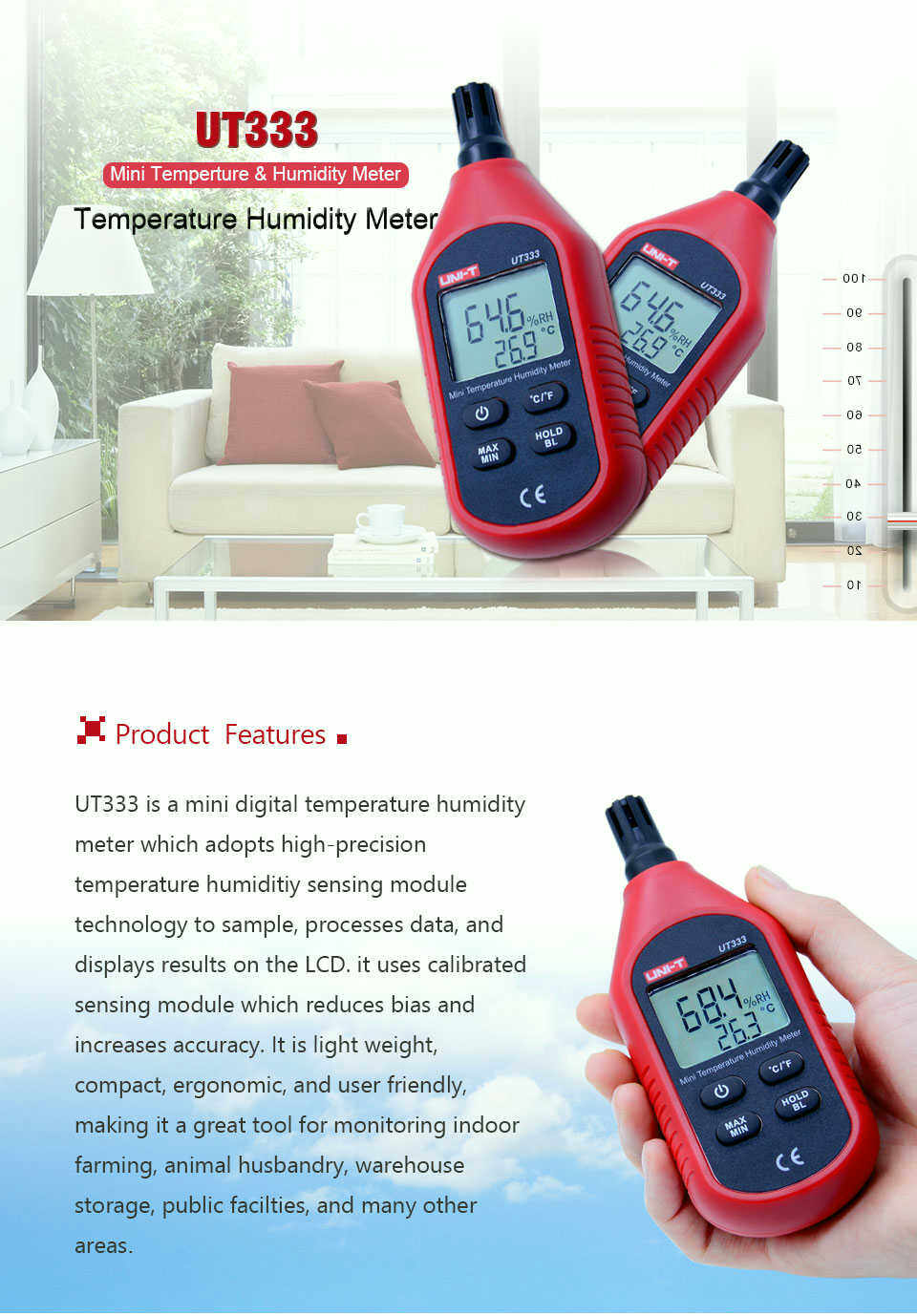 UNI-T UT333S UT363S UT383S Split Type Digital Temperature Humidity ...