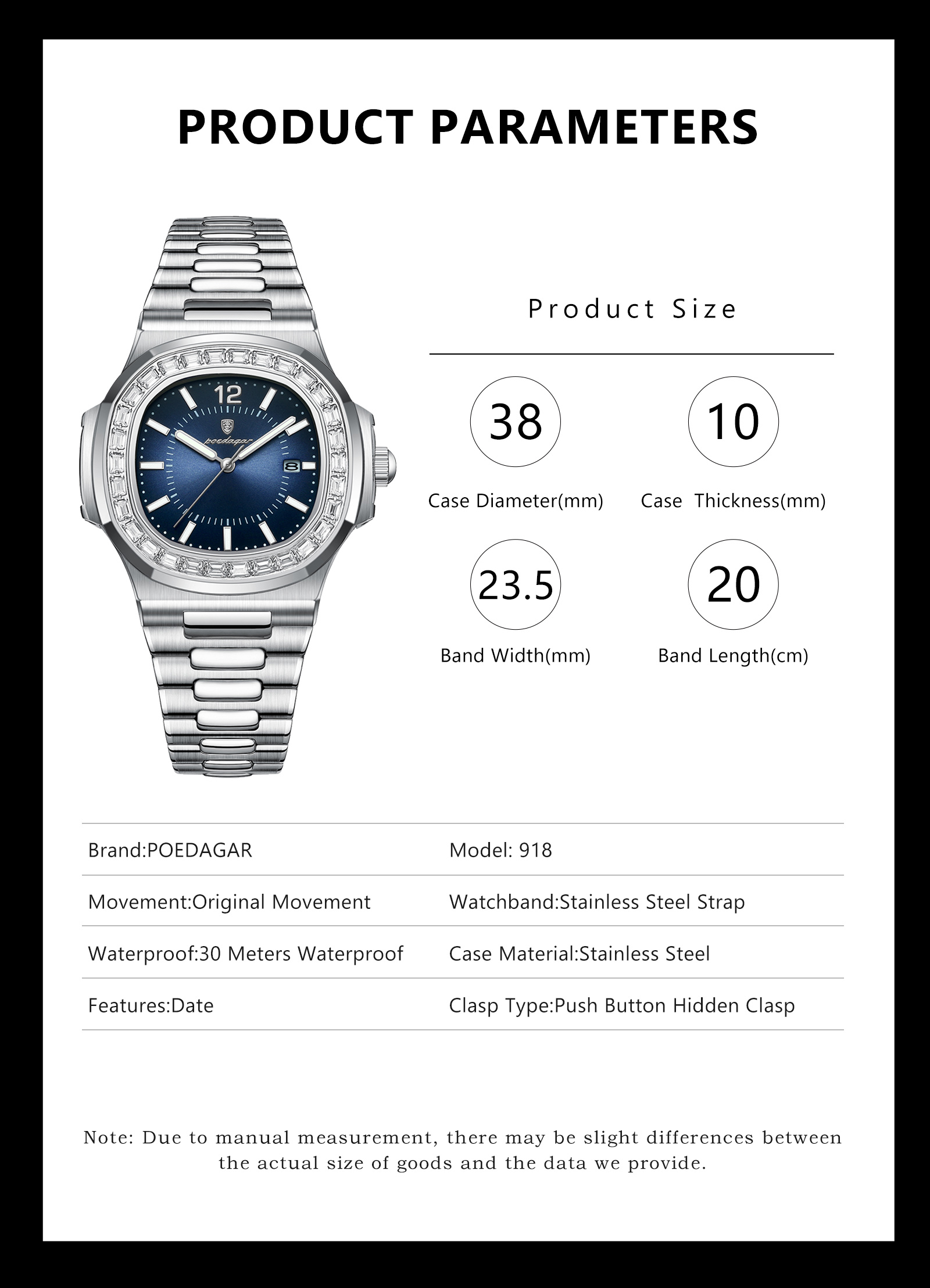 POEDAGAR Relo Fashion Watch For Men Waterproof Original Stainless Steel ...