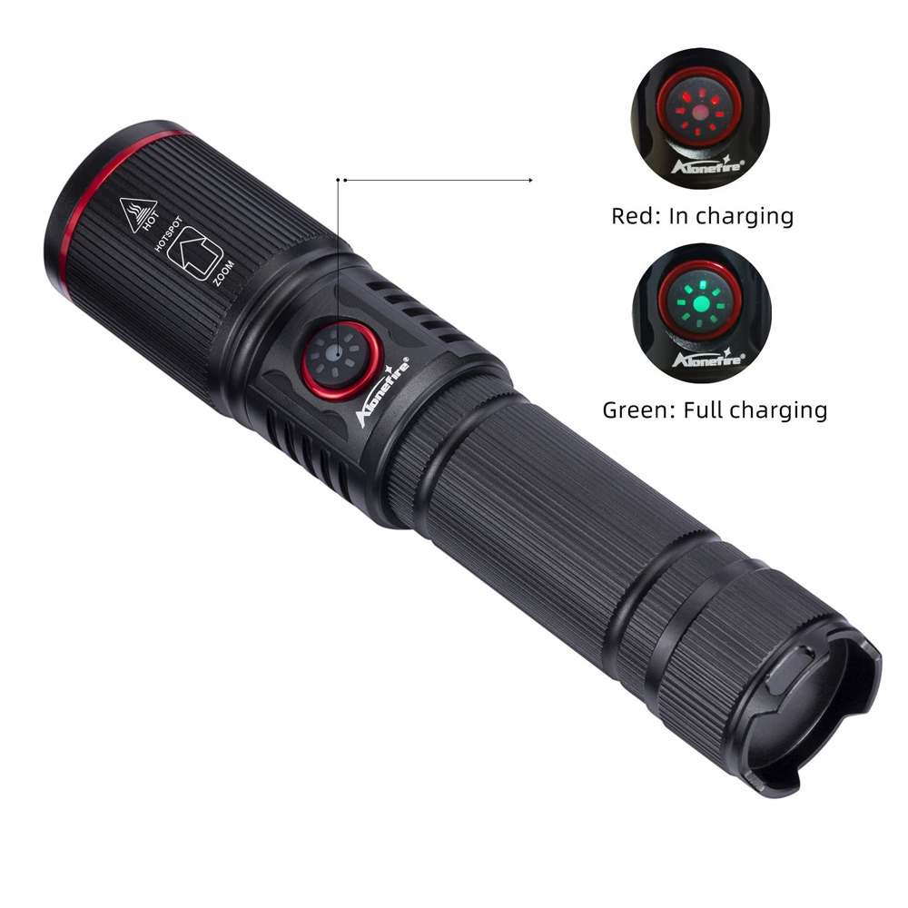 Alonefire SV96 20W Zoom Round Beam Light LED High Power Flashlight USB ...