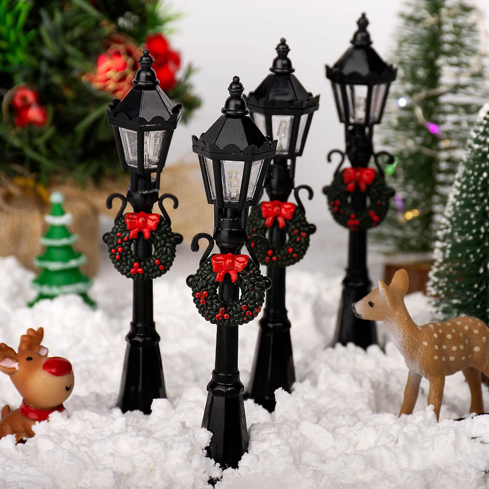 EAS-4 Pcs Christmas Mini Street Light Models Dollhouse Streetlight ...