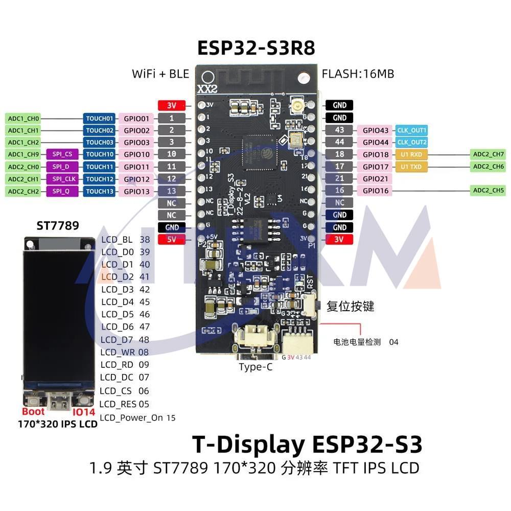 T-Display-S3 ESP32 S3 with 1.9 inch ST7789 LCD Display Development ...