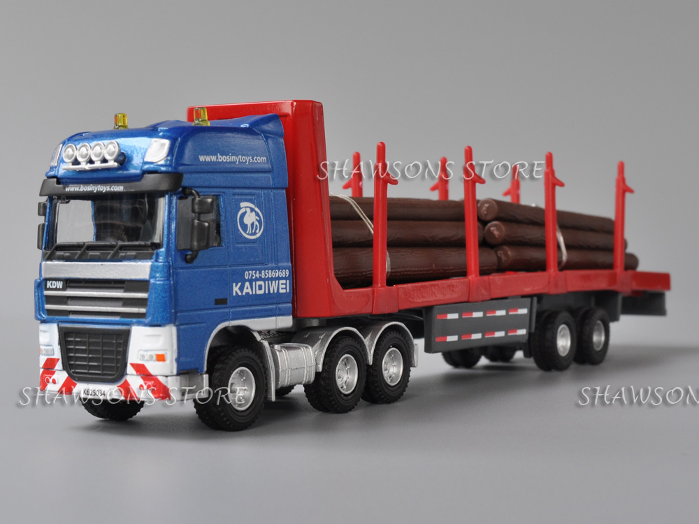 KDW 1:50 Scale Diecast Model Truck Toy Tractor With Log Transporter ...