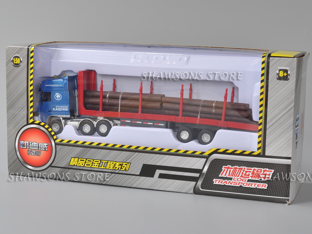 KDW 1:50 Scale Diecast Model Truck Toy Tractor With Log Transporter ...