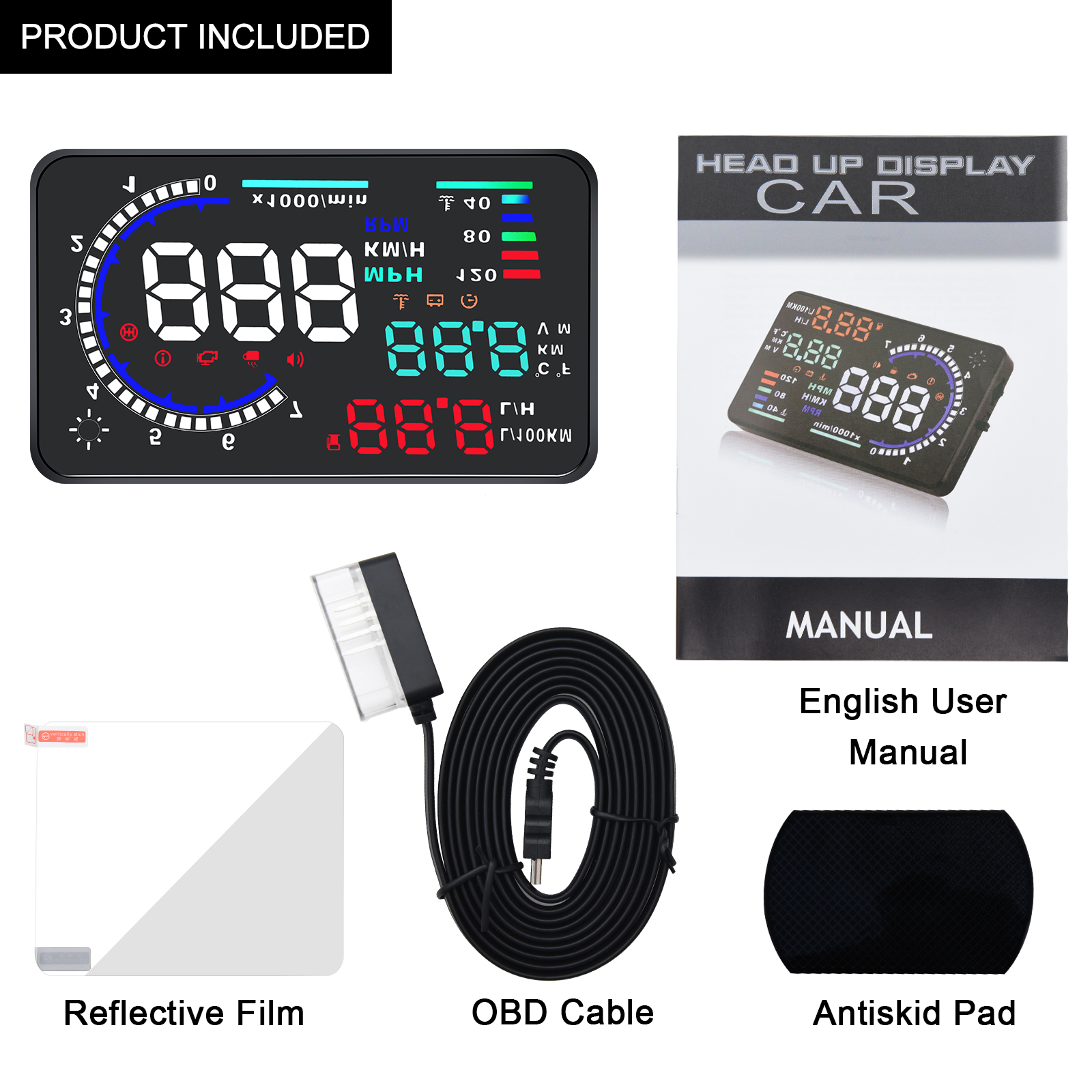 A8 HUD 5.5" Dash Screen Projector OBD2 Auto Gauge RPM MPH Speedometer ...