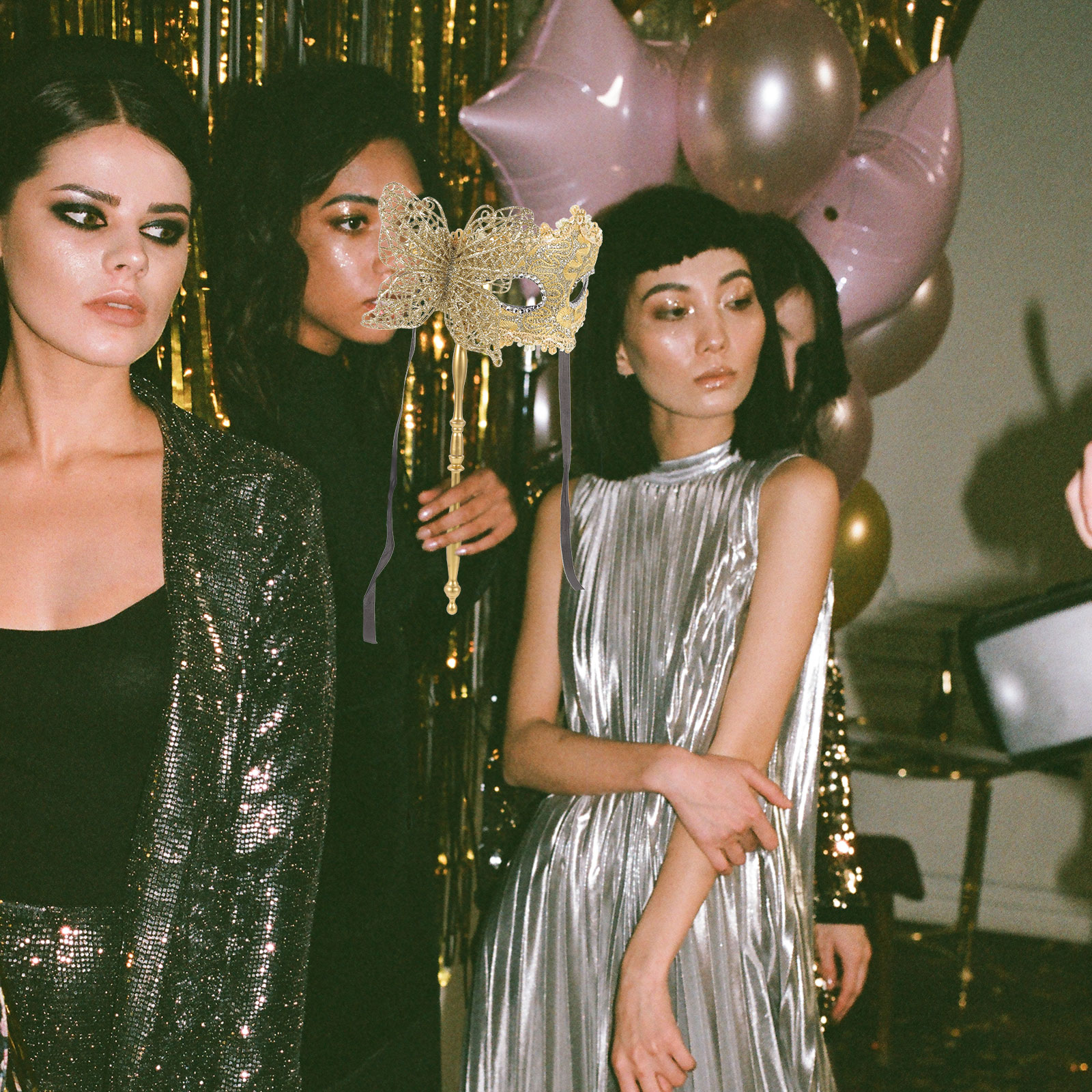 Masquerade Mask With Stick Fancy Dress Mask Dancing Party Mask Prom ...