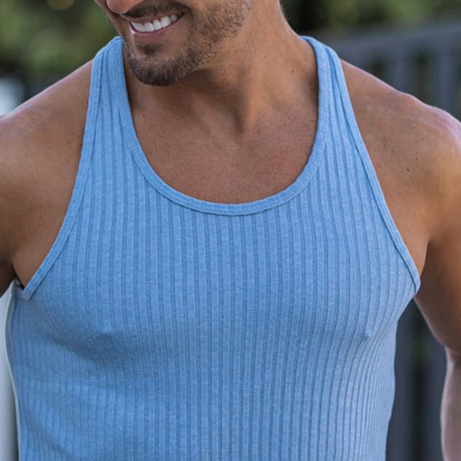YYR--O-Neck Sleeveless Racerback Men Vest Summer Ribbed Solid Color ...