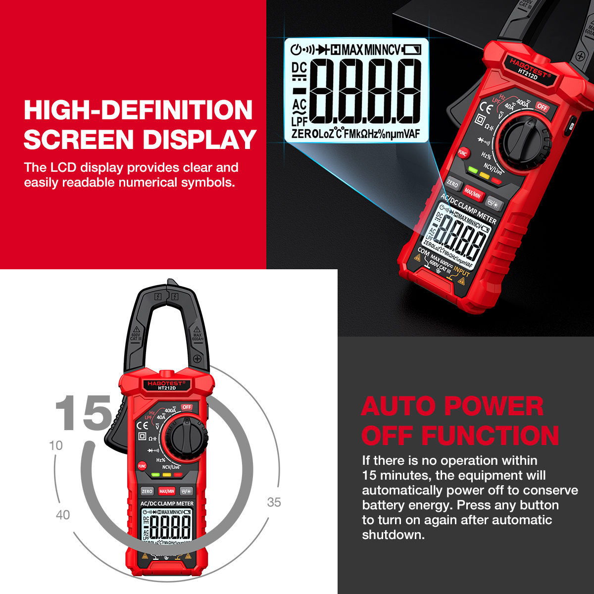 HABOTEST HT212 Clamp Multimeter Digital Voltage Meter High Precision ...