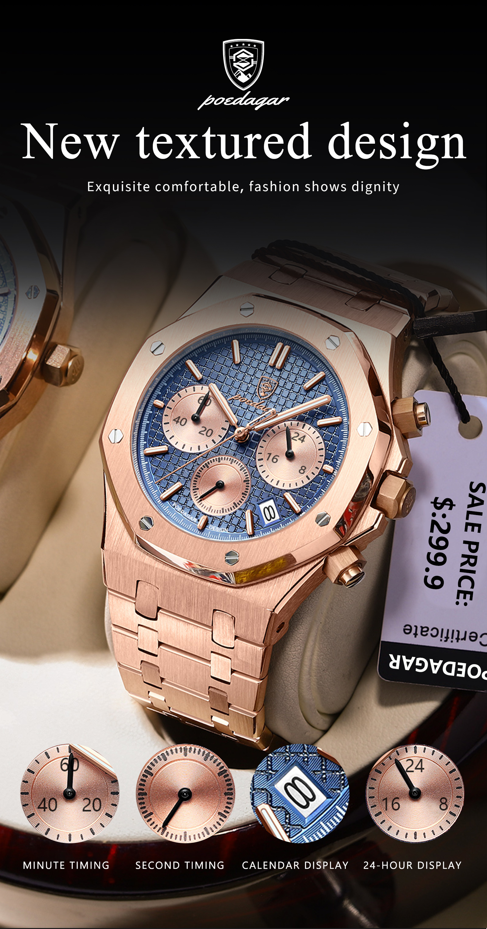 POEDAGAR Branded Gold Watch For Men Waterproof Original Relo Stainless ...
