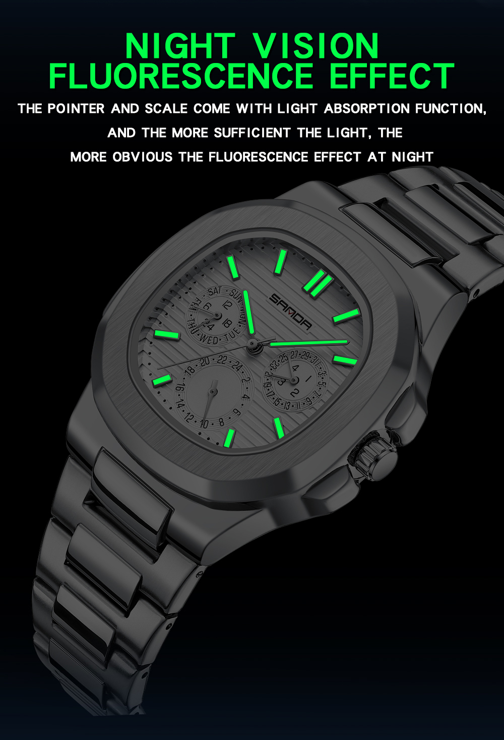 SANDA 7053 Luxury Watch Business Waterproof Male Clock Luminous Date ...