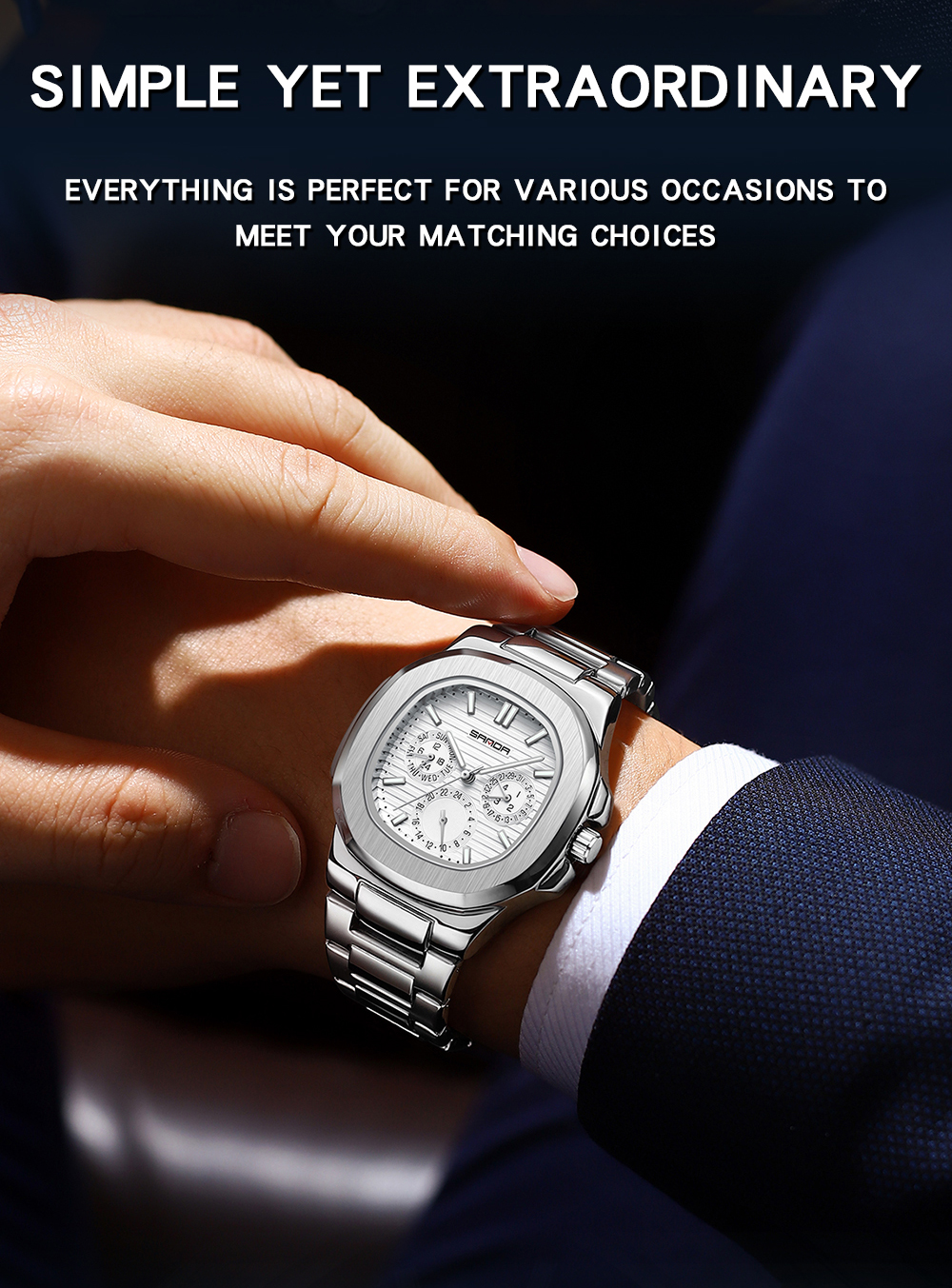 SANDA 7053 Luxury Watch Business Waterproof Male Clock Luminous Date ...