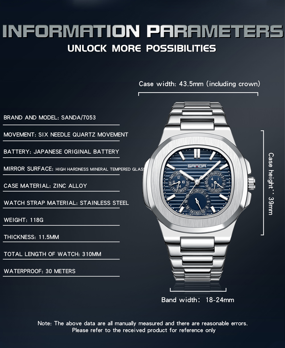 SANDA 7053 Luxury Watch Business Waterproof Male Clock Luminous Date ...