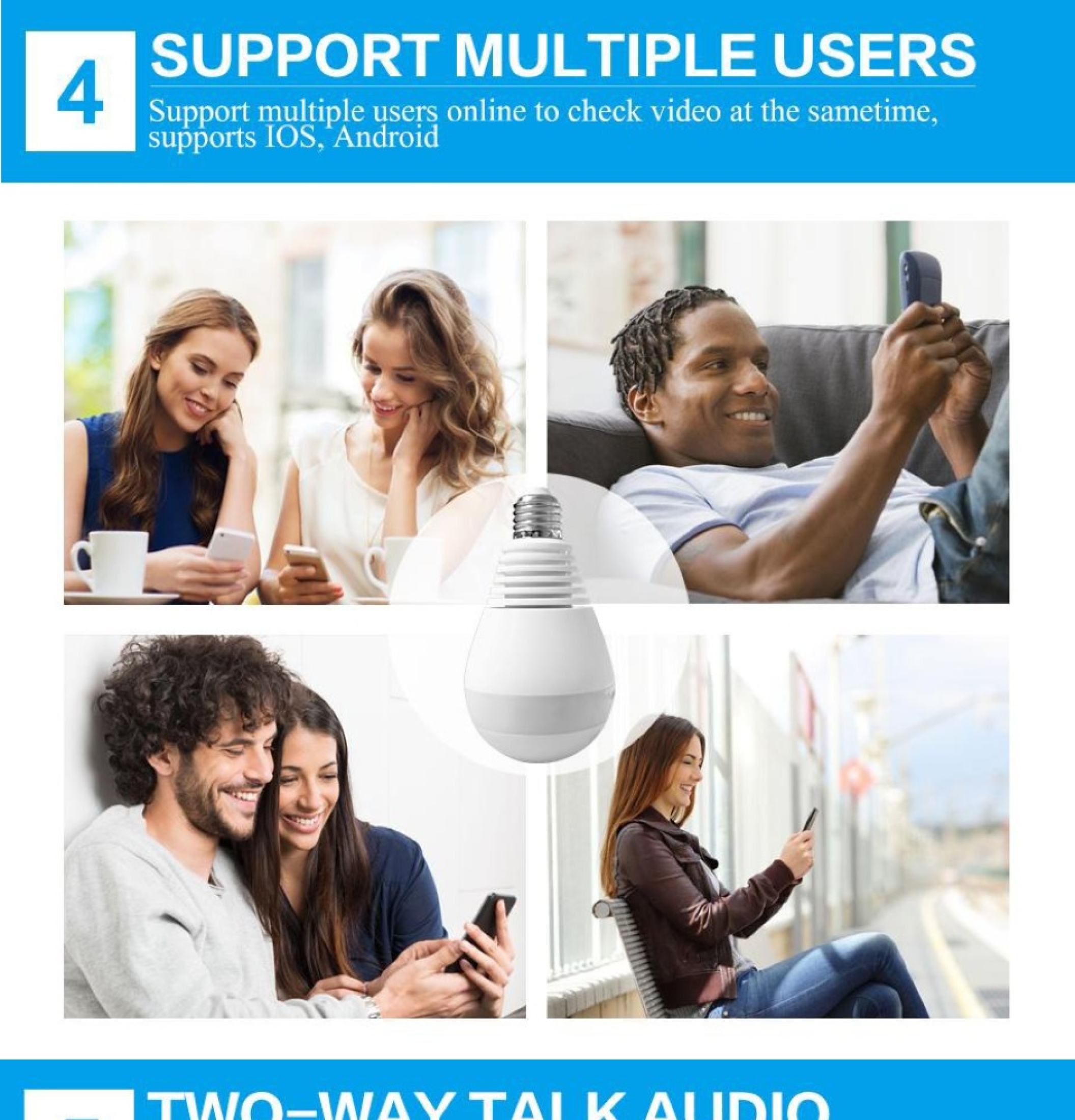 V380 Pro CCTV Bulb Camera Wireless Wifi Network Security Two-Way Audio ...