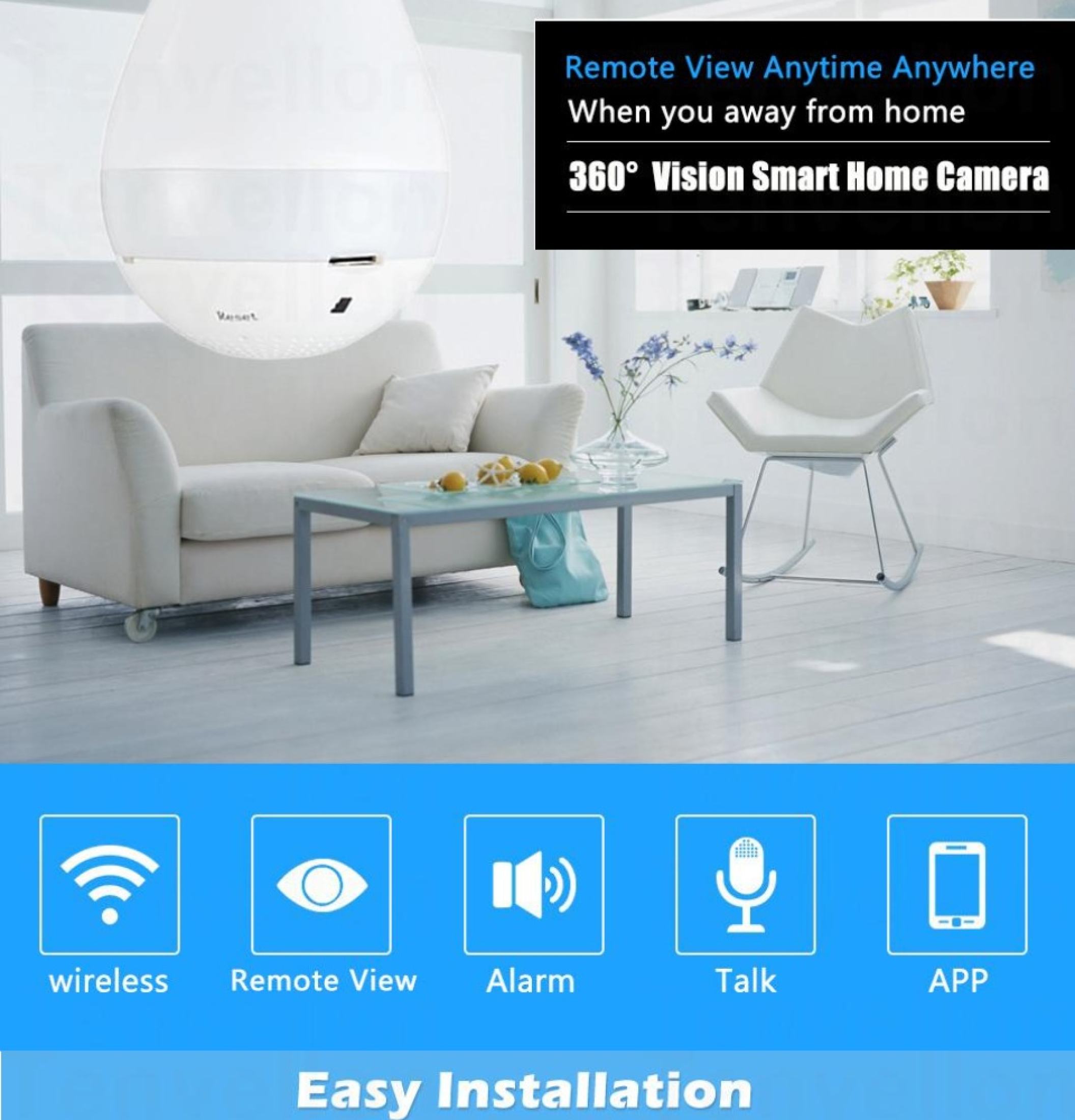 V380 Pro CCTV Bulb Camera Wireless Wifi Network Security Two-Way Audio ...