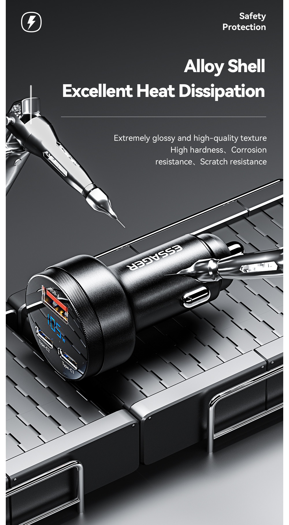 Essager 105W 2C+USB Aluminum Alloy Digital Display Car Charger | Shopee ...