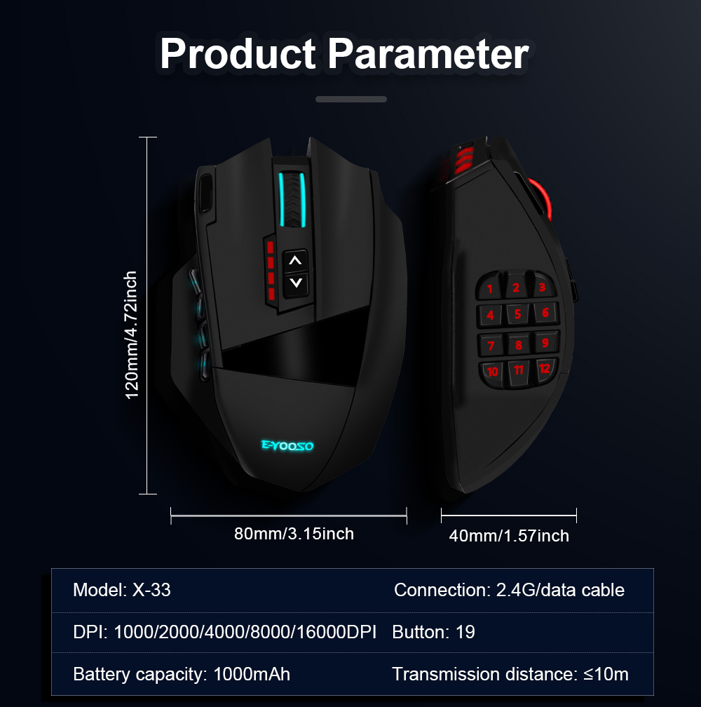 E-YOOSO X-33 RGB USB 2.4G Wireless Gaming Mouse 16000 DPI 16 buttons Programmable game Optical ...