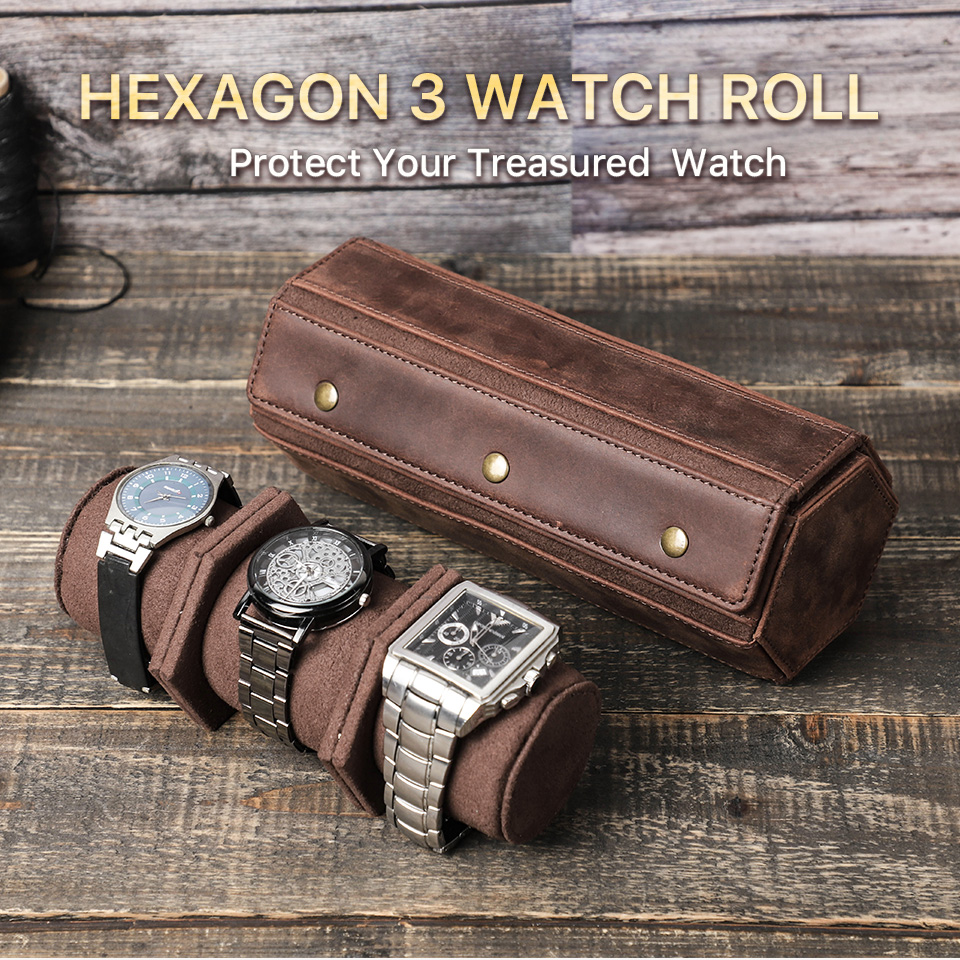 CONTACTS FAMILY 3 Slot Watch Roll Case Leather Watch Boxes Storage ...