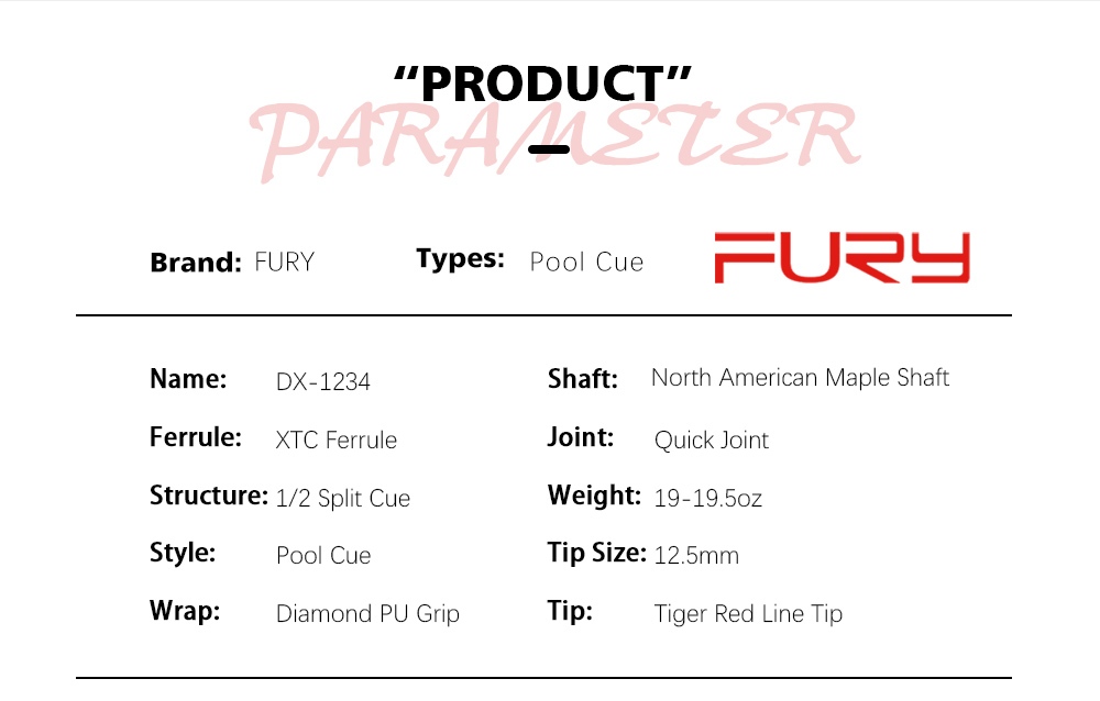 FURY Crical Pool Cue Stick with 12.5mm Tip Maple Shaft and leather grip ...