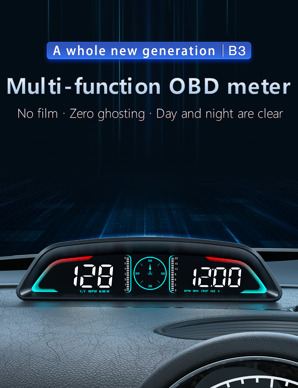 B3 OBD2 Car Head Up High Definition Display Car Overspeed Reminder ...