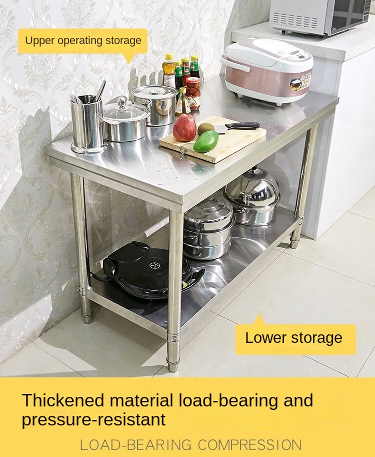 2 Layer Stainless Kitchen Table | Commercial Kitchen Prep Table | 100/ ...