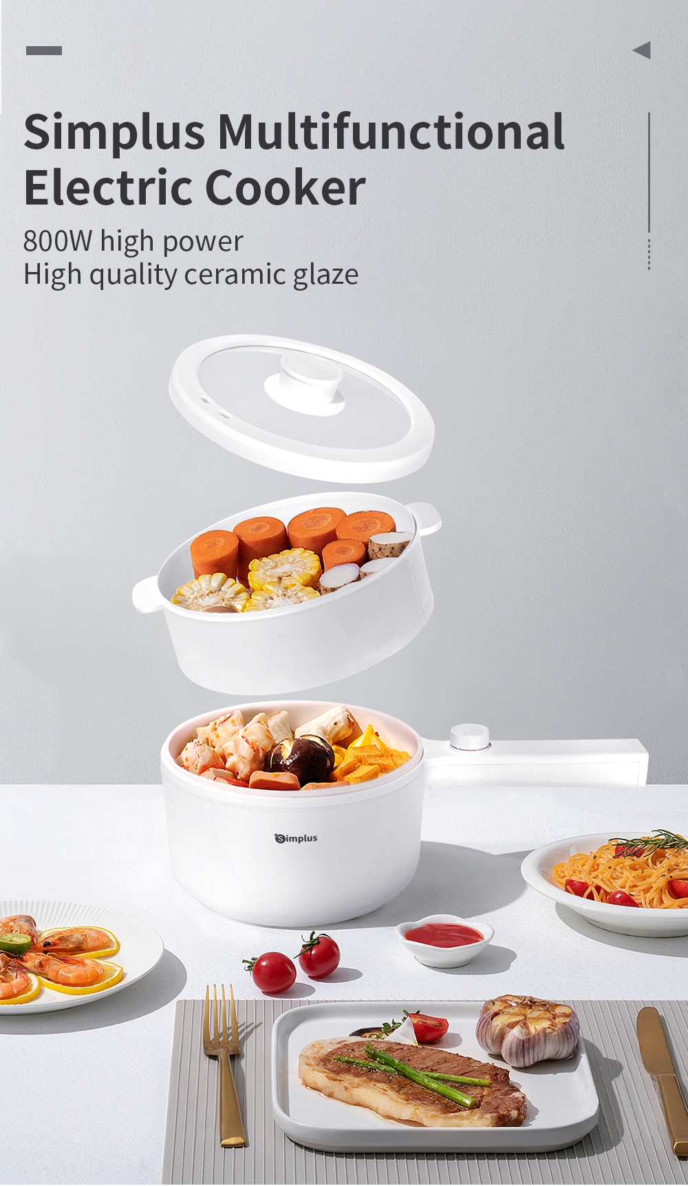 Simplus Electric Cooker With Steamer Multifunctional 2L Rice Cooker Non ...