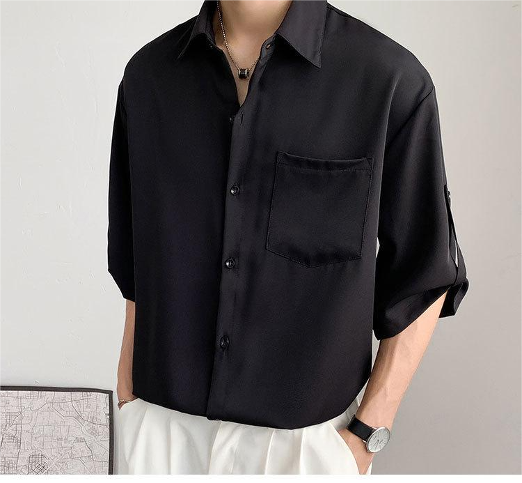 EVANTHE Men's Oversized Fashion Casual 3/4 Sleeve Shirts Korean Style ...