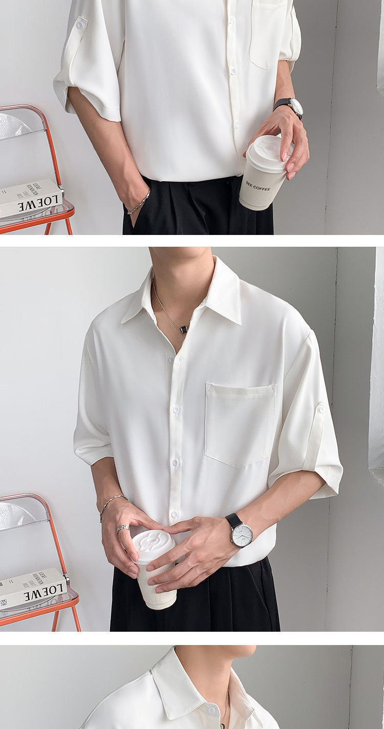 EVANTHE Men's Oversized Fashion Casual 3/4 Sleeve Shirts Korean Style ...