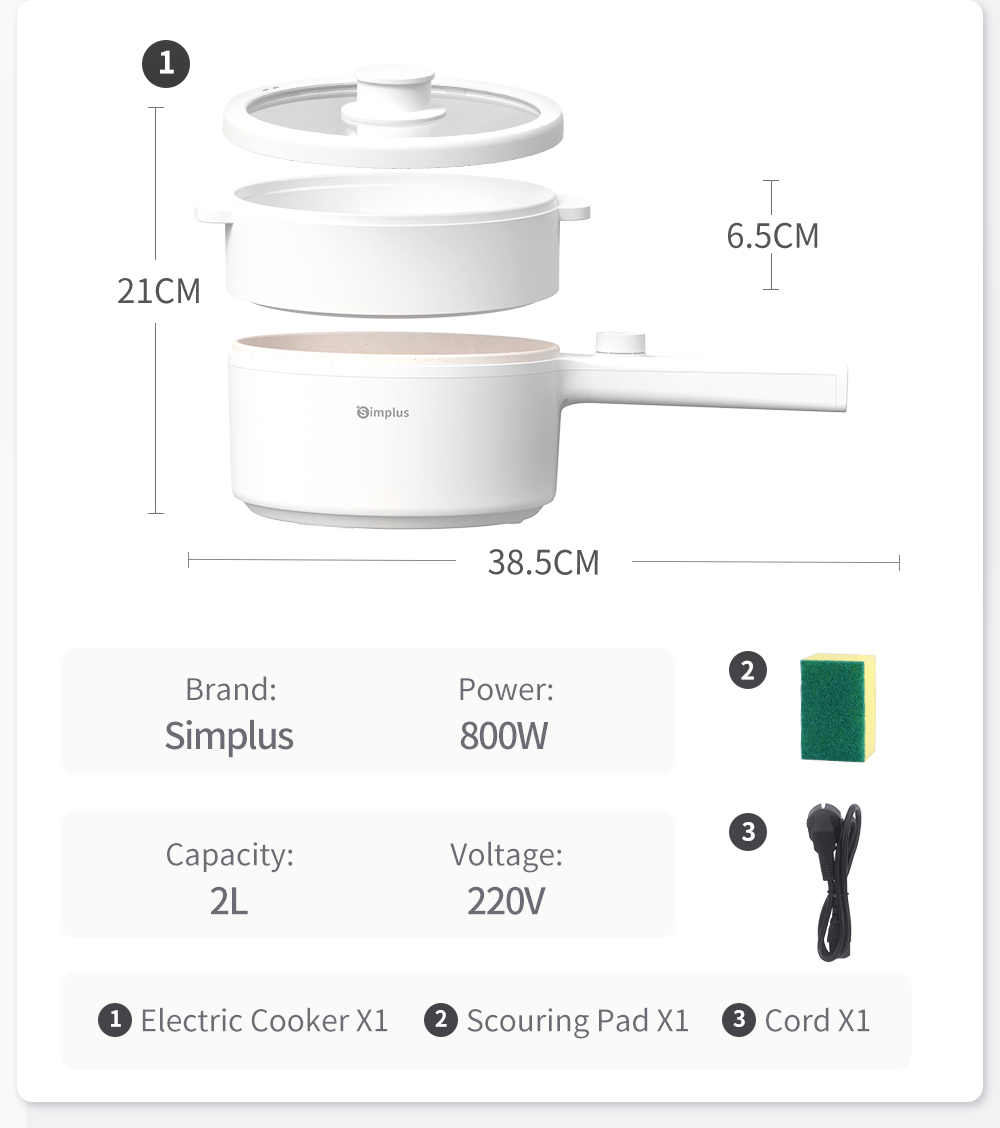 Simplus Electric Cooker With Steamer Multifunctional 2L Rice Cooker Non ...