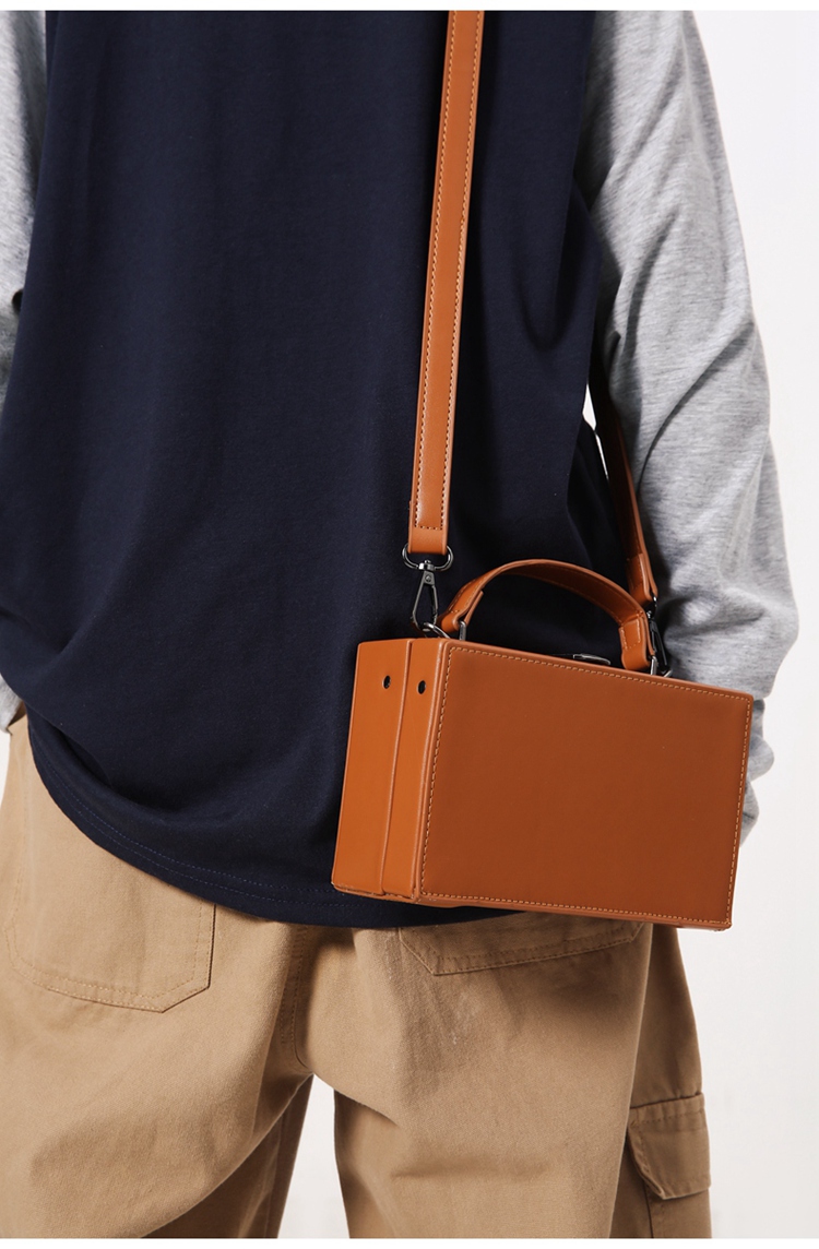 Leather Men Sling Bag Box Bag Shoulder Bag Korean Fashion Big Capacity ...