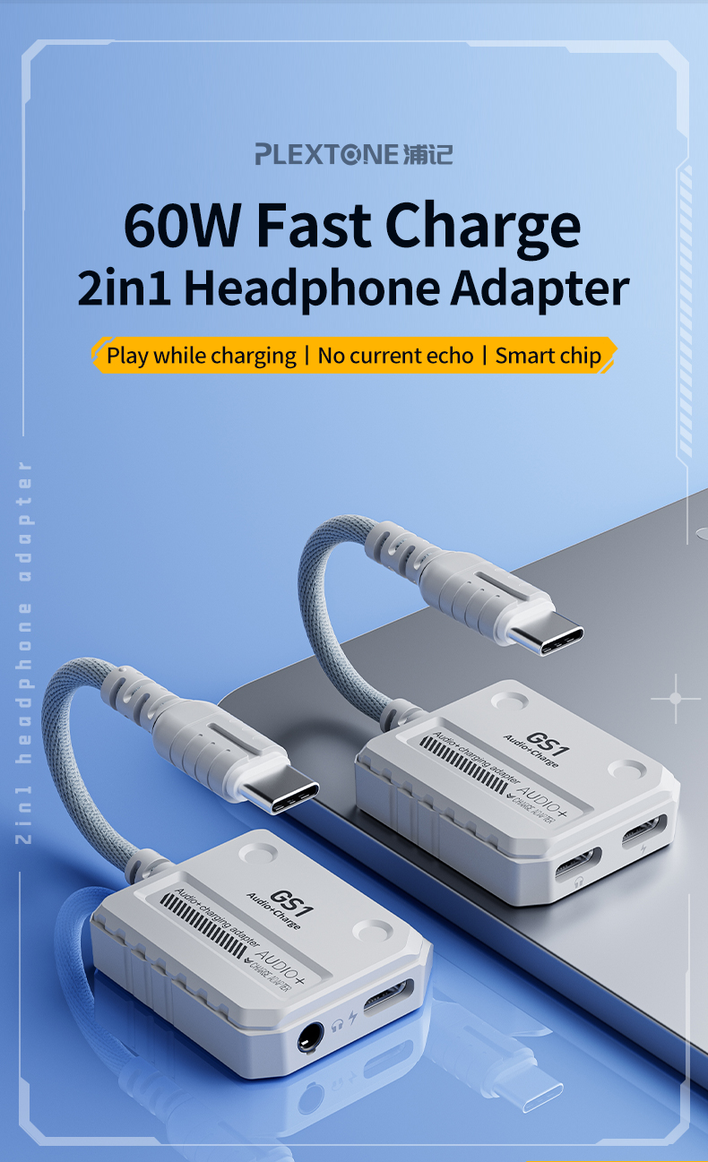 PLEXTONE GS1 2 in1 Type C to 3.5mm Audio Adapter for 3.5mm/Type-C ...