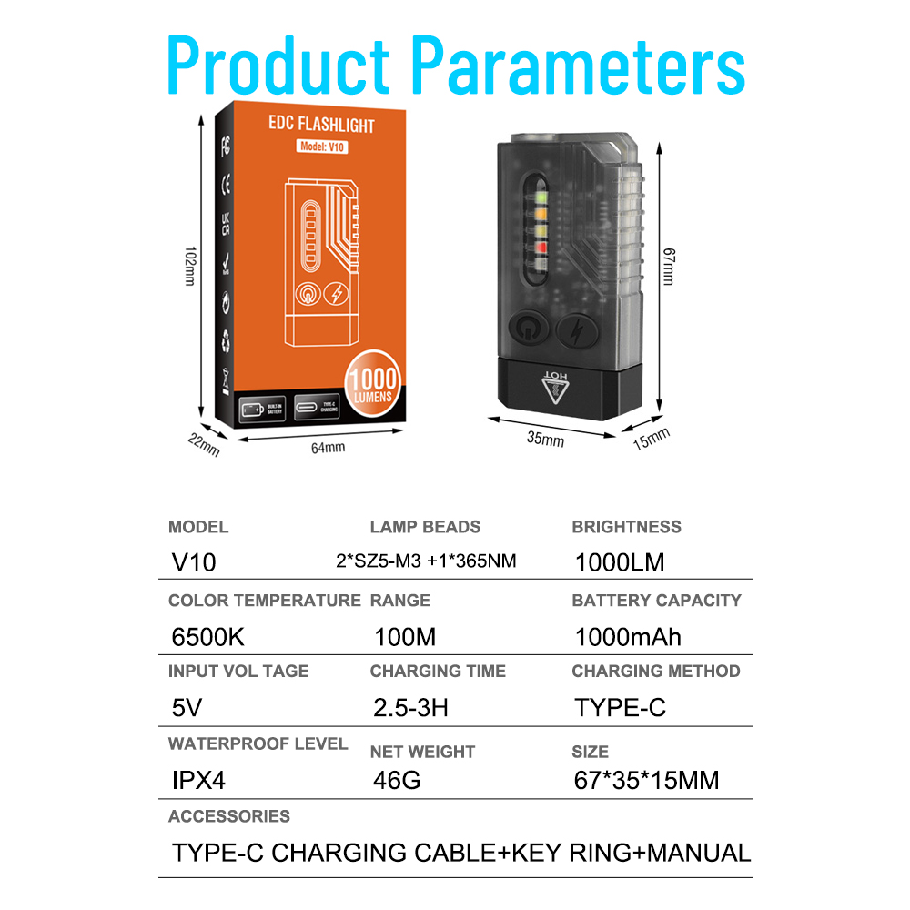 Asafee V10 Portable Tactics Mini Flashlight 800LM XM-L2 LED flashlights ...