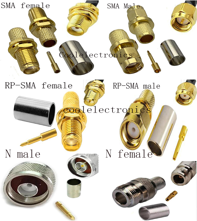 5pcs SMA RP-SMA Female / Male N Male / Female Crimp Connector for RG8X RG-8X LMR240 50-4 RG59 ...