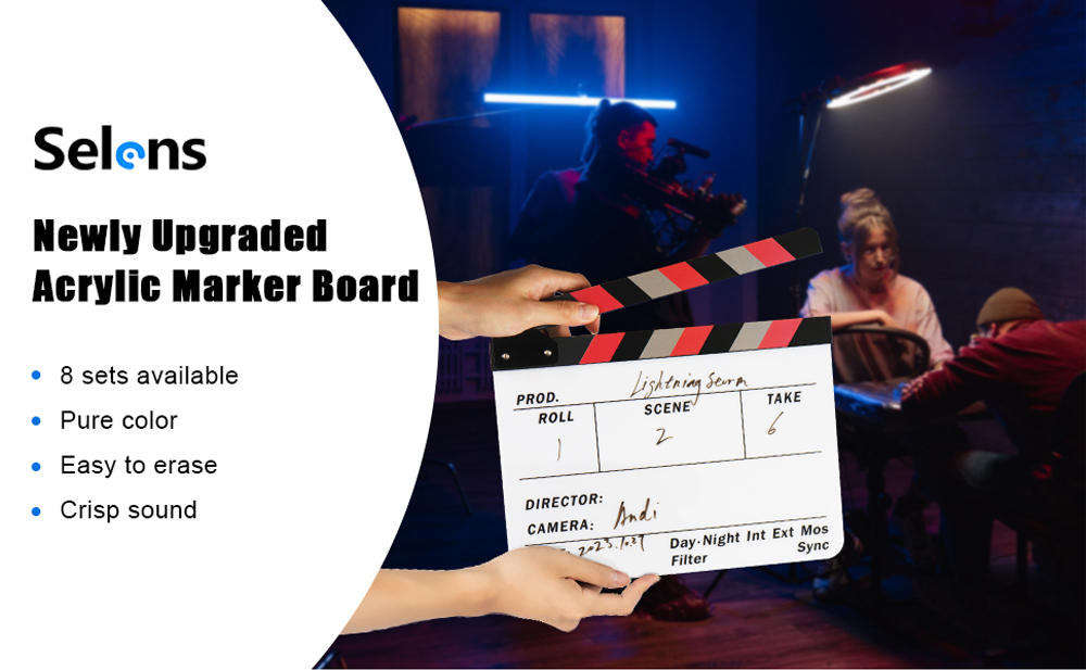 Selens Clapper Board Acrylic Movie Action Slate Director Film Clapboard ...