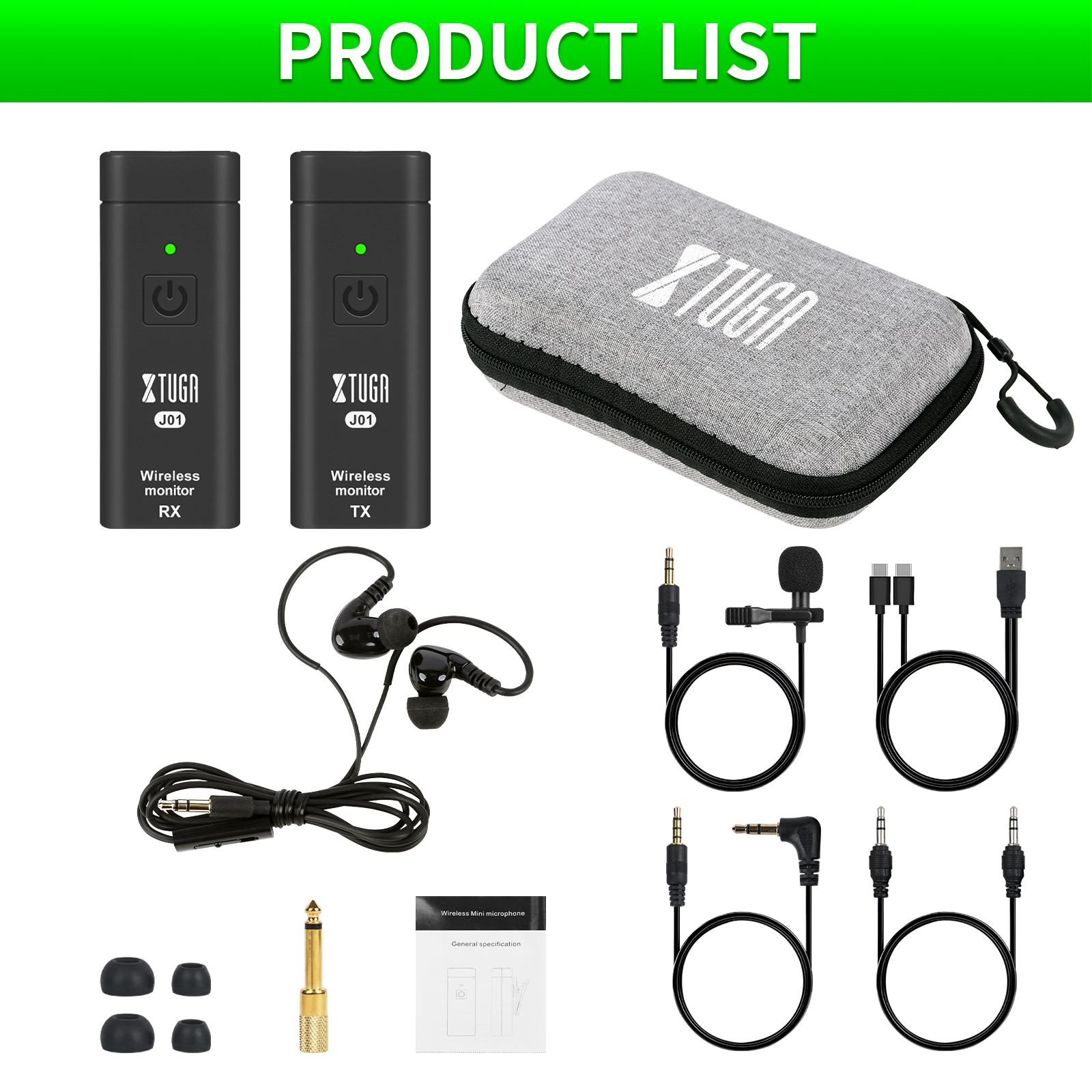 XTUGA J01 Wireless Monitor In Ear System Music Monitoring Playback ...